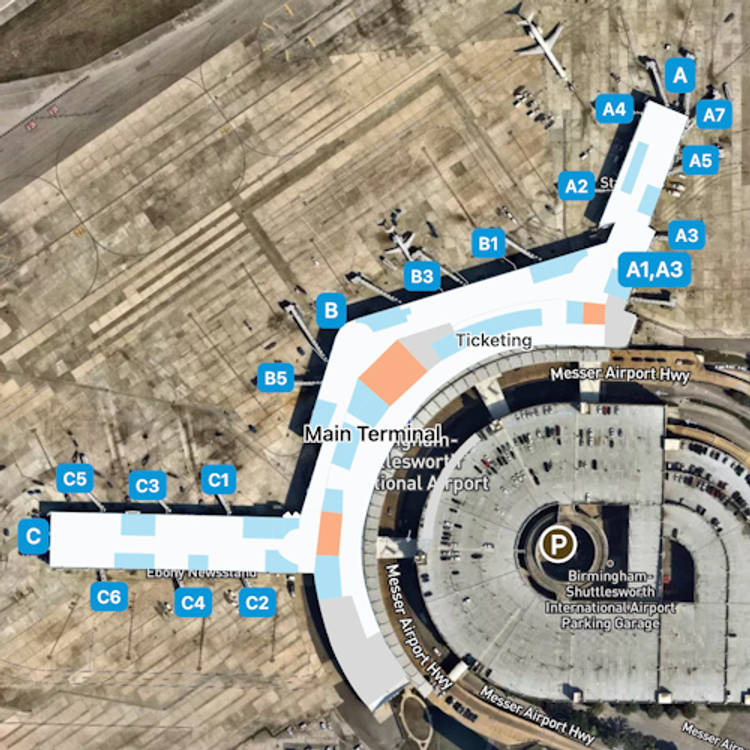 Birmingham Shuttlesworth Airport Map | BHM Terminal Guide