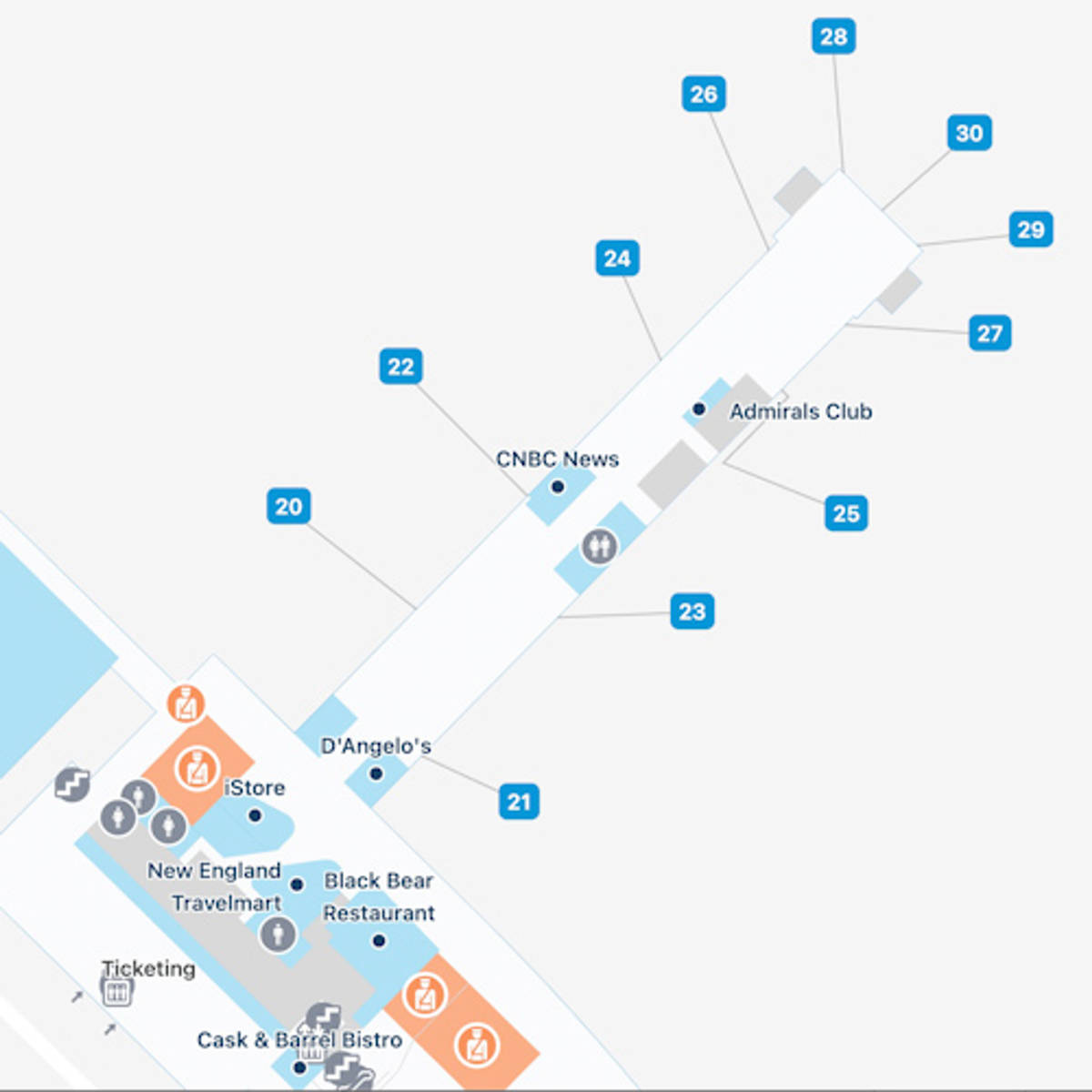 Hartford Bradley Airport West Concourse Map And Guide